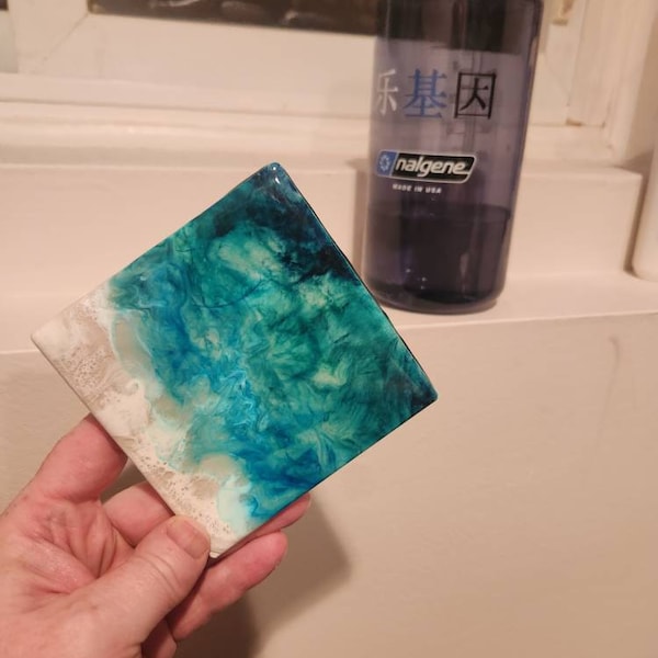 Ceramic Tile Coasters Handmade With Acrylic Paint Pouring Technique and ...
