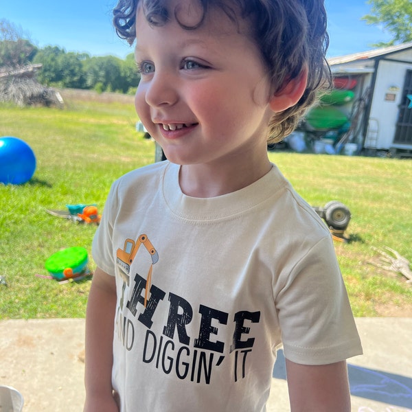 Three and Diggin' It Onesie® , Matching Birthday Shirt, Construction ...