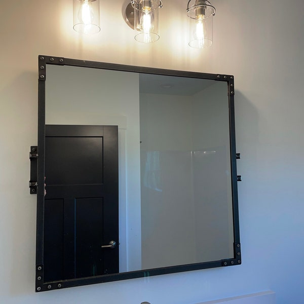 Metal Bracket Mirror-industrial Bathroom Decor-steel Entryway Accessory ...