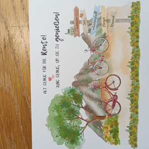 Card Pension Bicycle Cyclist DINA6 Retirement Pension Pensioner ...