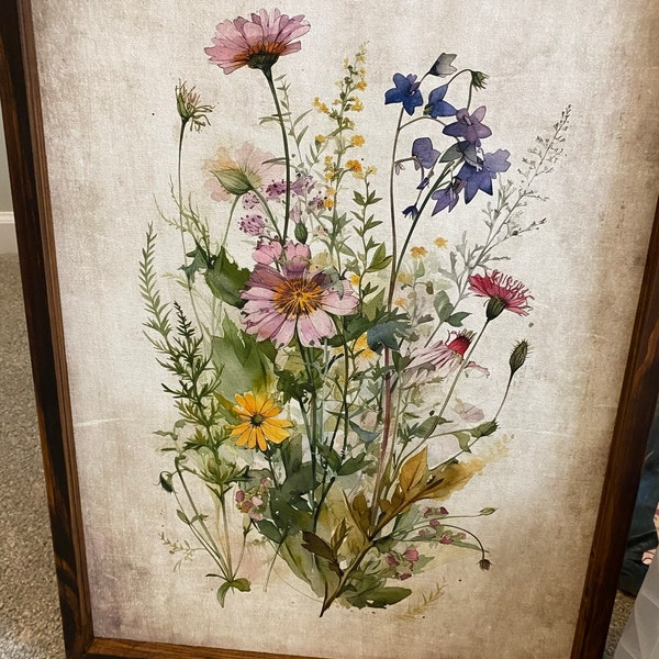 Gathered Wildflowers - Framed Flower Canvas Art - Farmhouse - Etsy