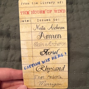 ACOTAR House of Wind Library Card Bookmark A Court of Thorns and Roses ...