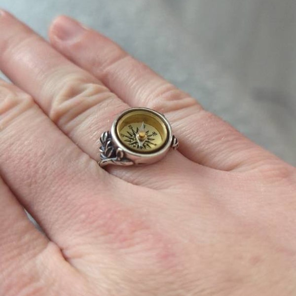 Working Compass Ring Sterling Silver, Silver Twig Ring, Compass Jewelry ...