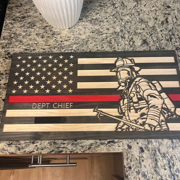 Carved Thin Red Line Firefighter Flag, Hero, Officer, Volunteer ...