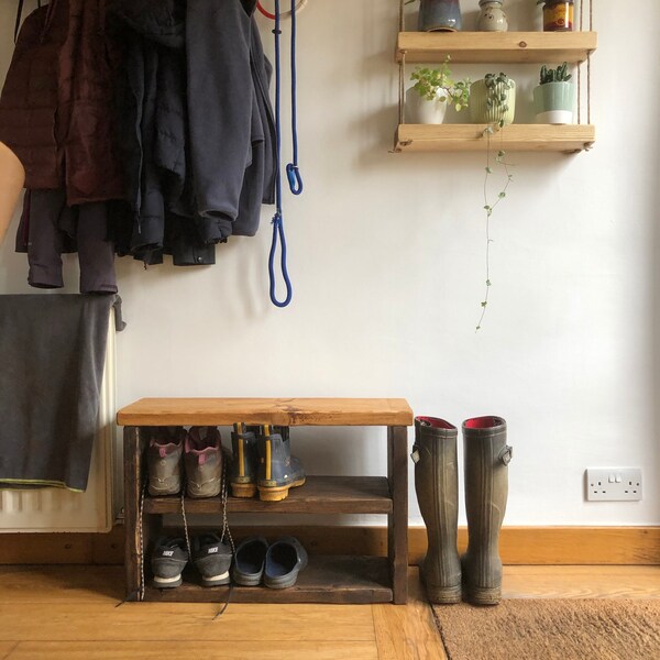 Solid Rustic Shoe Rack| Farmhouse Shoe Storage | Handmade Rustic Bench ...