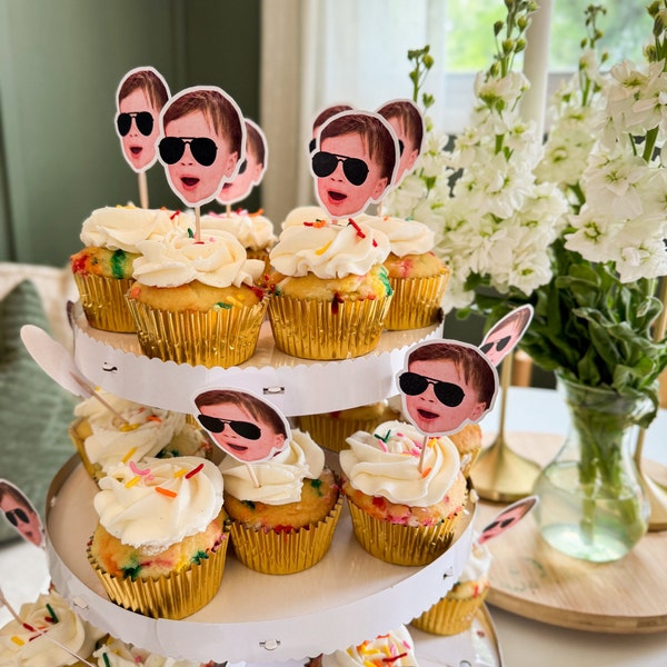 Two Cool Party Cupcake Toppers | Cupcake Toppers | Photo Head | First ...