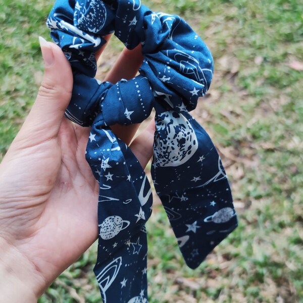 Handmade Blue Floral Ribbon Scrunchies || Hair Ties || Flower Hair ...