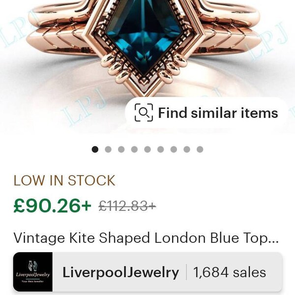 Vintage Kite Shaped London Blue Topaz Engagement Ring Set Rose Gold ...