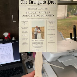 Newspaper Wedding Program Fan With Timeline, Printable Wedding Fan ...