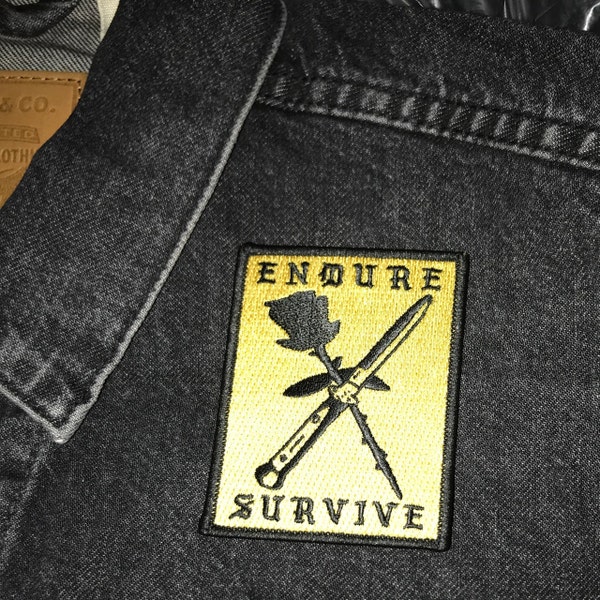 Rose and Switchblade Patch. Endure Survive Iron on Embroidered Patch - Etsy