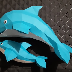 Dolphin Papercraft SVG and PDF, Papercraft Fish, Mom and Baby Dolphin ...