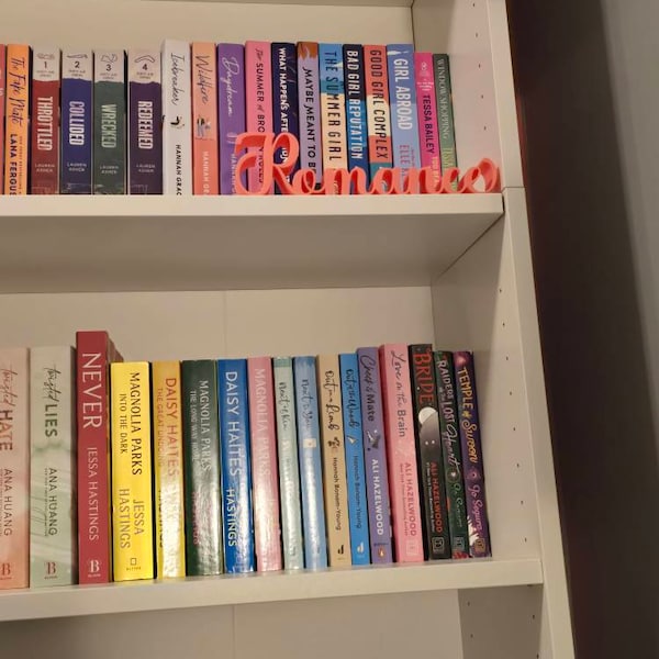 Romance Bookshelf Sign Library Book Lover Gift Custom Colors Book Club ...