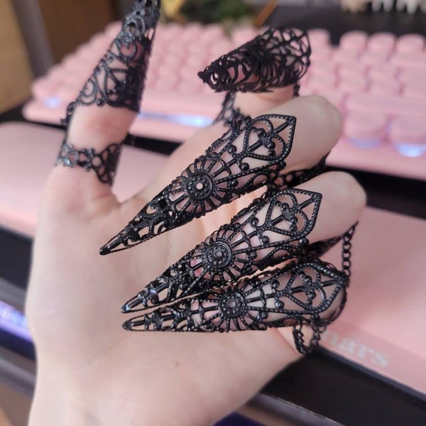 Hand Armor Finger Claws Goth Halloween Gift Claw Rings "kali", Dark ...