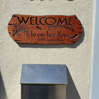 Outdoor Cabin Sign With Tree Branch and Eagle, New Home Gift, Address ...