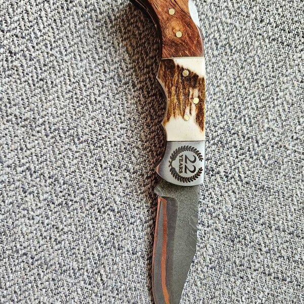 COPPER DAMASCUS HANDMADE Folding Knife, Copper Pocket Knife Ram Horn ...