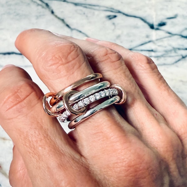 Connected Stacking Rings, Solid Gold Linked Rings, Diamond, Sterling ...