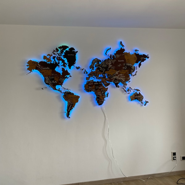 RGB LED 3D Wooden World Map, 3D LED Wooden Map of the World, Boss ...