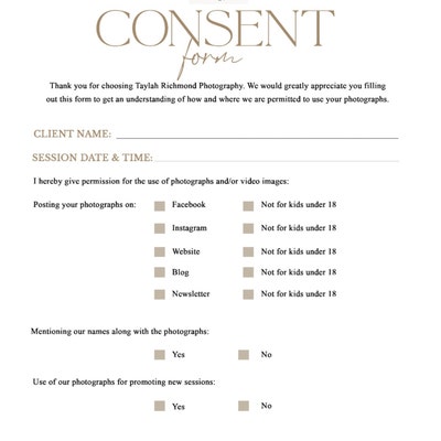 Photography Consent Form Template, Photography Permission Form Template ...