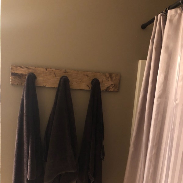 Custom Rustic Wood Towel Robe Coat Rack Bar, Industrial Pipe Hooks ...