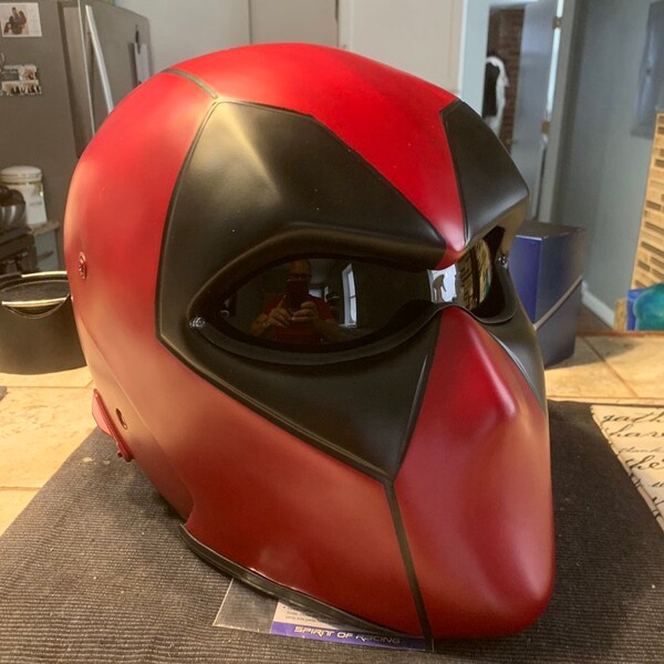 Motorcycle Helmet Custom Deadpool Red Maroon Black for Chopper Bobber ...