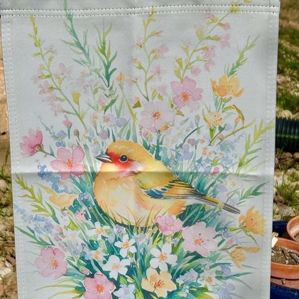 Vintage Yellow Bird Garden Flag, Goldfinch Warbler Home Decor ...