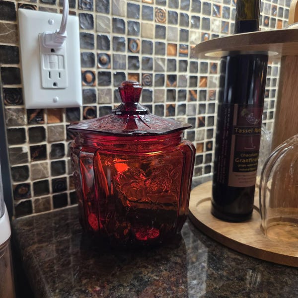 Vintage Ruby Red Amberina Depression Style Glass Mayfair Rose Biscuit ...