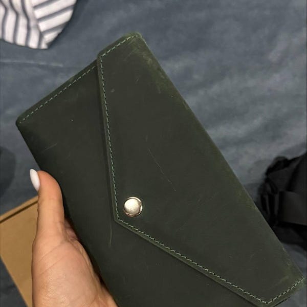 Handmade Emerald Green Leather Wallet: Women's Credit Card Purse - Etsy
