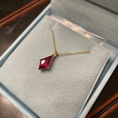 Ruby Kite Shape Pendant Necklace Solid 14K Yellow Gold, Ladies Ruby ...
