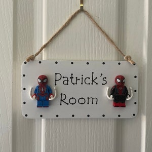 Spiderman Black Personalised Door Sign Plaque Superhero Minifigure ...