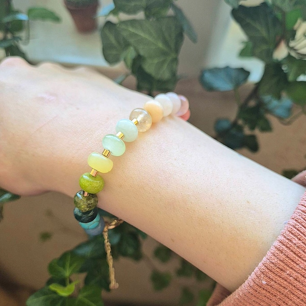 Rainbow Gemstone Beaded Bracelet: Opal Rondelle Beads, Gold Vermeil ...