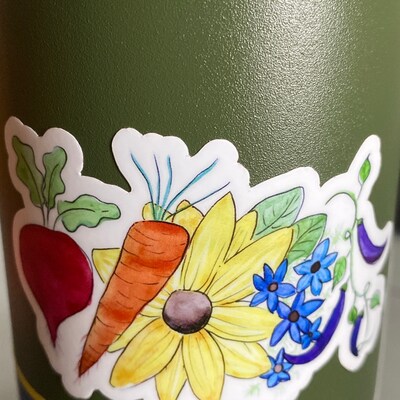 LGBTQ Pride Vegetable Flower Sticker 3x1.75/ Hand Painted / Farmer ...