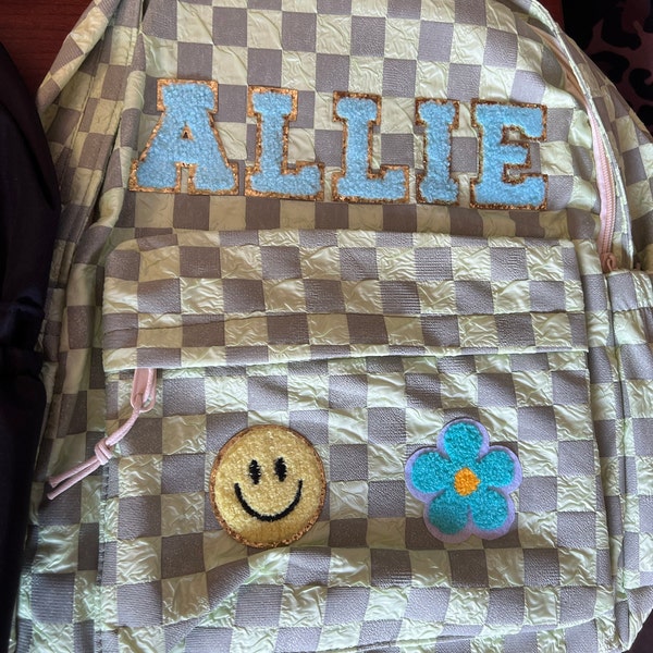 Checkered Backpack, Girls Backpack With Patches, Custom Letter Patch ...