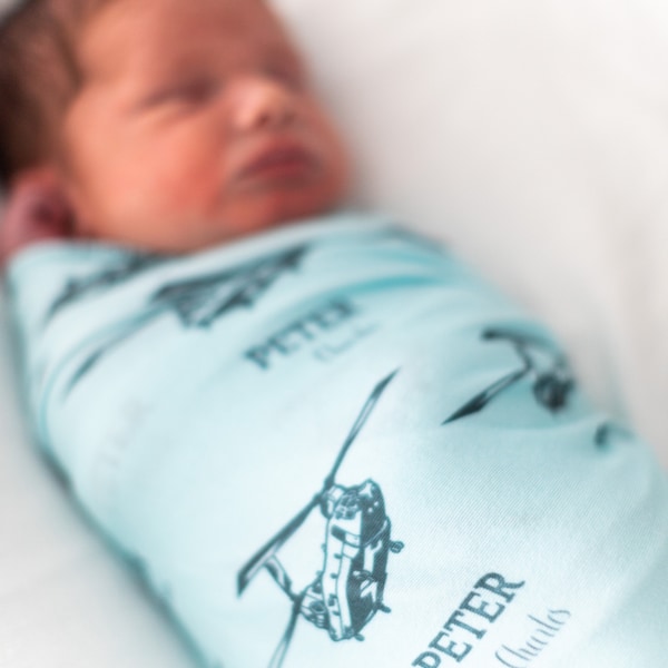 Personalized Chinook Helicopter Baby Boy Name Custom Swaddle Gift Idea for Baby Boy, Baby Gray ...