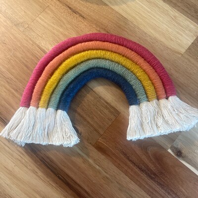 Hand Wrapped Macrame Rope Rainbow With Wood Bead Accent - Etsy