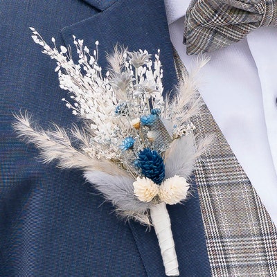 Bridal Bouquet Ice Blue Gray Blue Cream Eternal Roses Champagne Boho ...