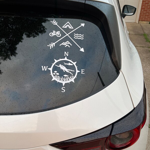 Scuba Diver Compass Decal. Scuba Diver Car Decal. Apply to Car Windows ...