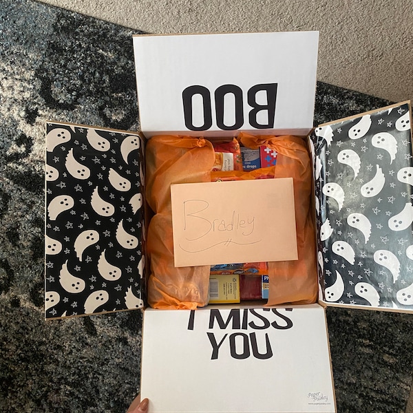 Halloween Care Package Sticker Kit: "i Miss You Boo" Box Flaps - Etsy