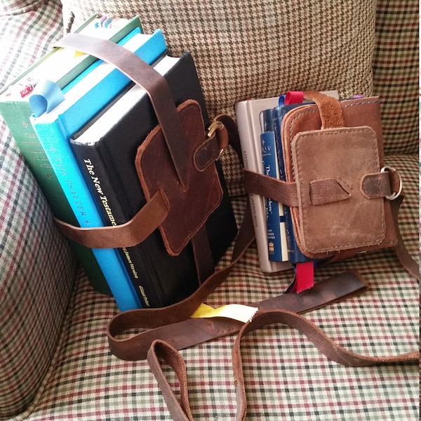 Leather Book Strap Belt Carrier | the Brontë Romantic in Berry Brown ...