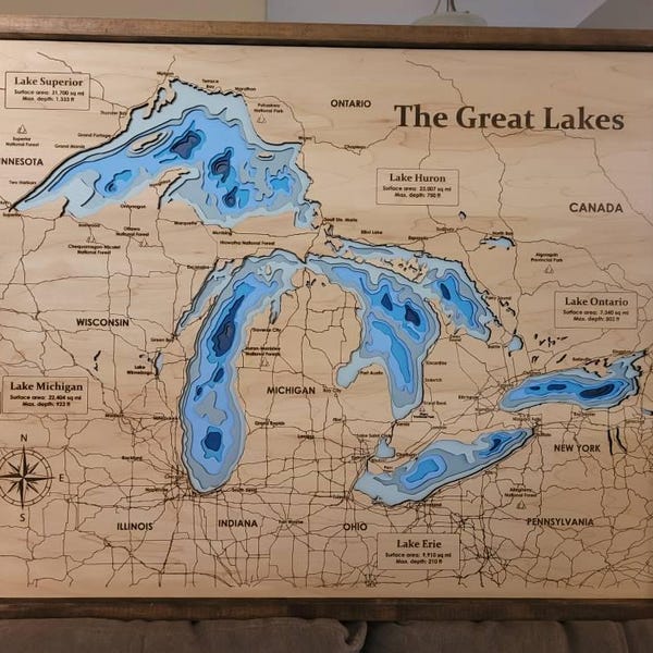 Digital File PDF, AI, SVG the Great Lakes Map Wood Multilayer Laser Cut ...
