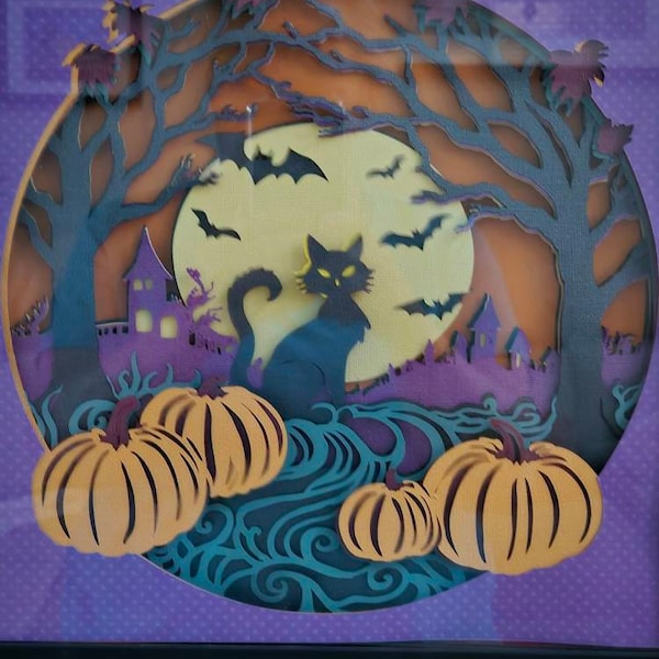 Black Cat Halloween Shadow Box Template SVG, Layered Paper Cut ...