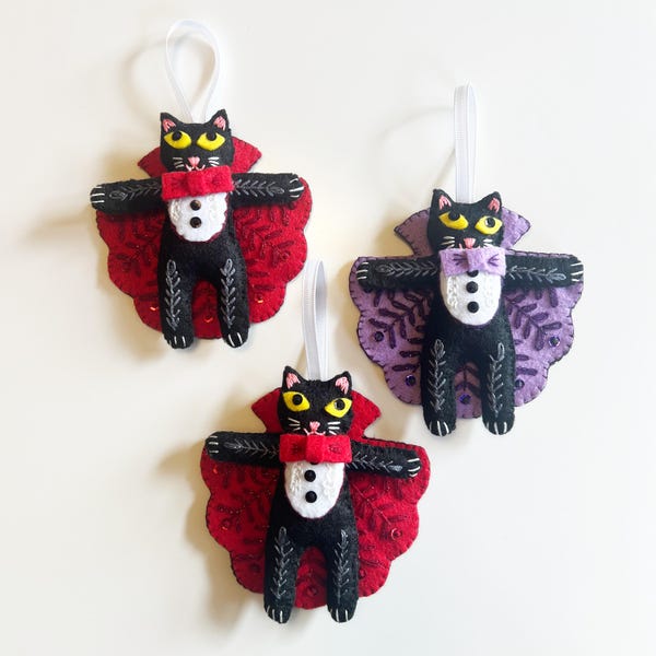 Felt Vampire Cats Embroidery Pattern, Halloween Felt Ornaments, DIY ...
