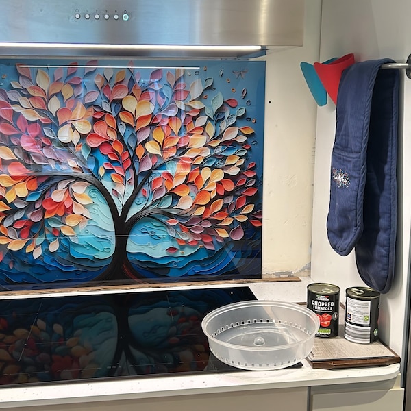 Abstract Tree Kitchen Glass Splashback - Heat Resistant 6mm Toughened ...