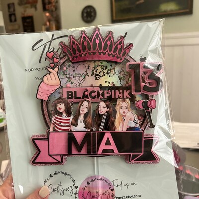 Cake Topper With Shaker, Black & Pink Cake Topper, Pink Party Theme ...