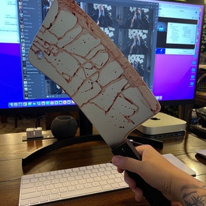 Bloody Meat Cleaver Fake PU Foam Movie Prop Realistic Handheld Butcher ...