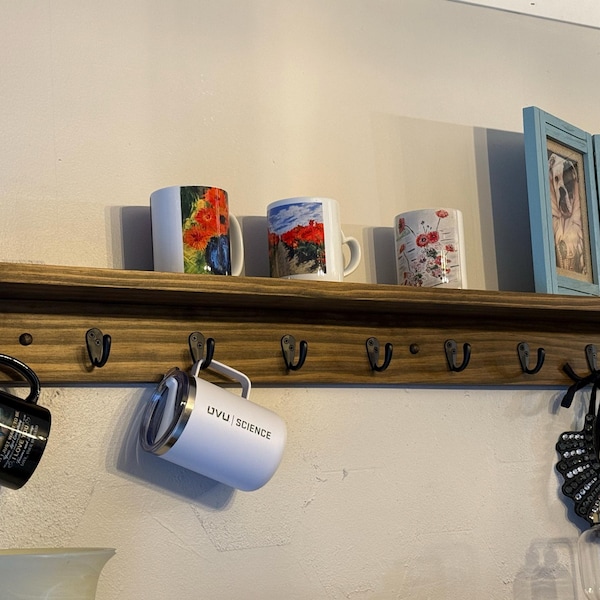 Vertical 10 or 12 Hook Mug Rack, Coffee Bar Ideas, Vertical Mug Rack ...