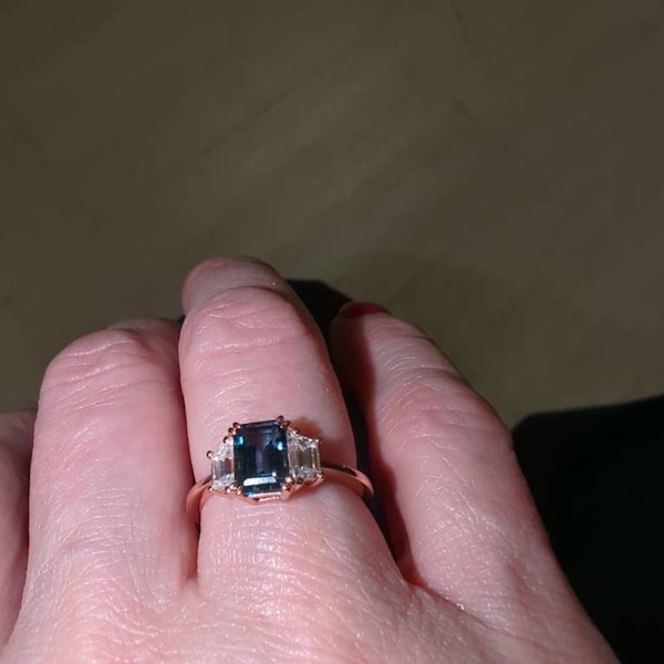 London Blue Topaz Engagement Ring 4CT Emerald Cut Vintage Unique Solid ...