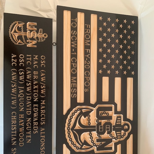 US Navy Chief Flag, Sign, US Navy Gift, Navy Chief, Engraved Sign ...