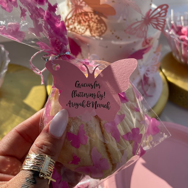 Pink Butterfly Tags - Custom Light Pink Wedding Favor Tags - Butterfly ...
