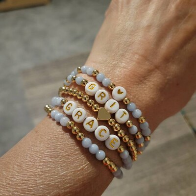 Personalized Word Bracelet, Kids Name Bracelet, Stacking Mama Bracelet ...