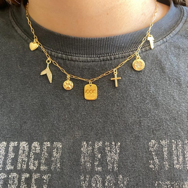 Custom Charm Bracelet Dainty Pendants Gold Charm Necklace Create Your ...